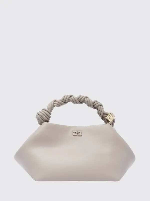 GANNI Bou Handbag In Recycled Leather With Braided Handle And Logo - Grey
