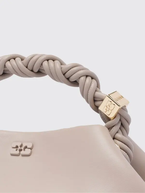 GANNI Bou Handbag In Recycled Leather With Braided Handle And Logo - Grey