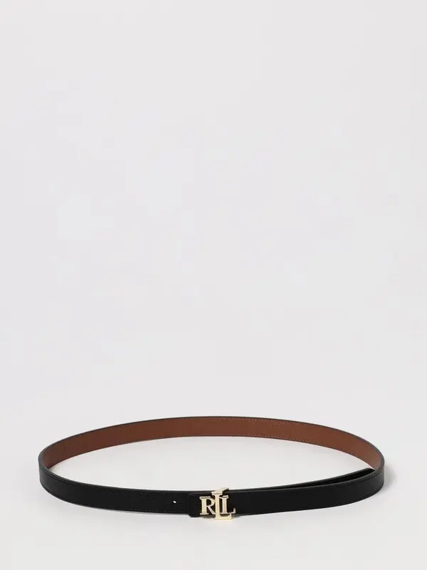 Polo Ralph Lauren Leather Belt With Gold Tone Logo - Black