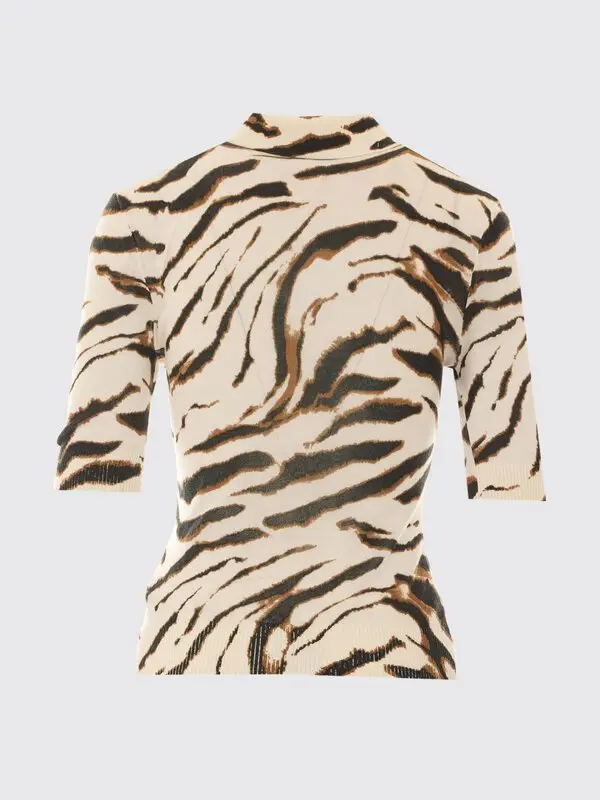 GANNI Zebra-print Organic Cotton-blend Knit Polo - Beige