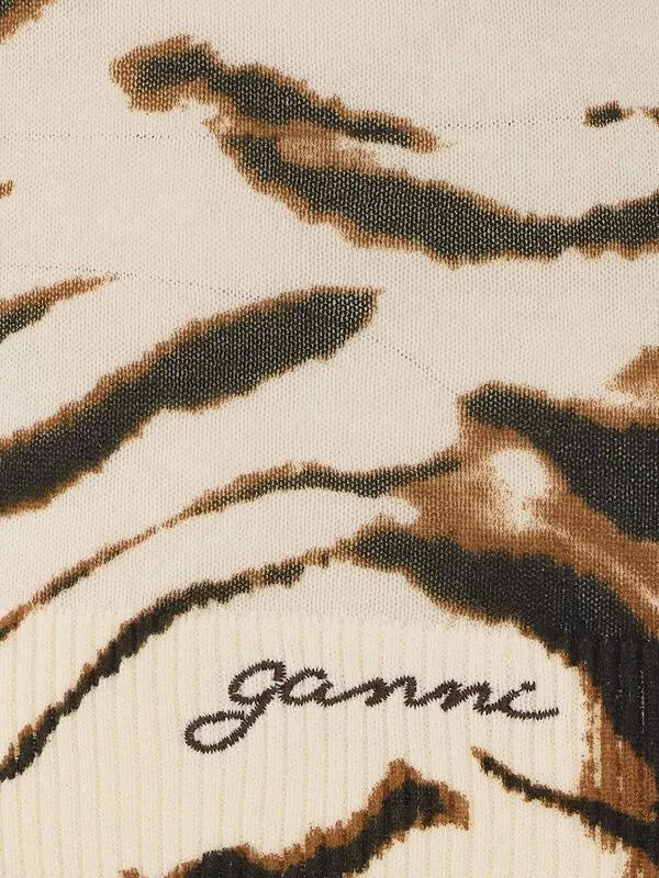 GANNI Zebra-print Organic Cotton-blend Knit Polo - Beige
