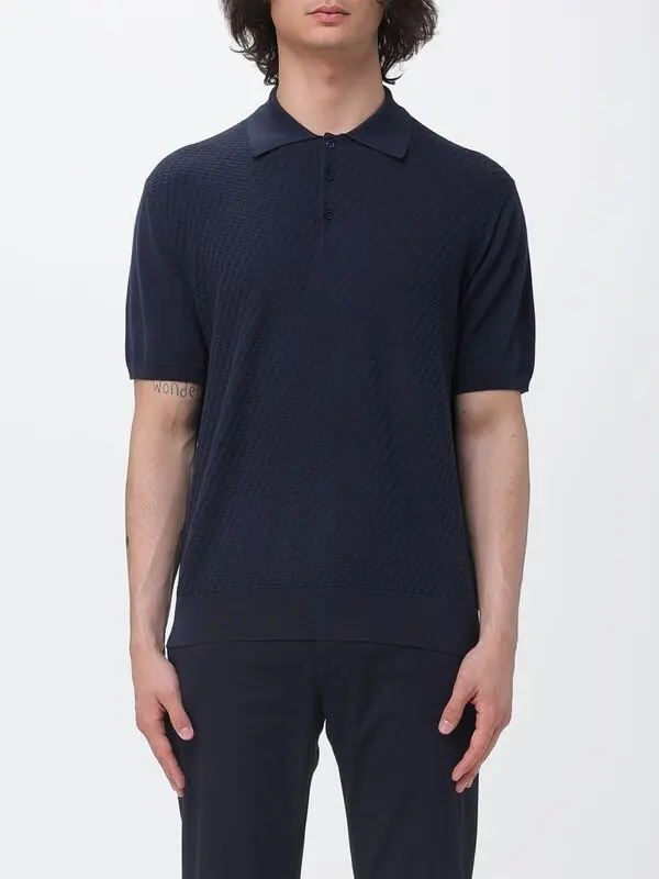 Canali Cotton Blend Knit Polo Shirt - Blue