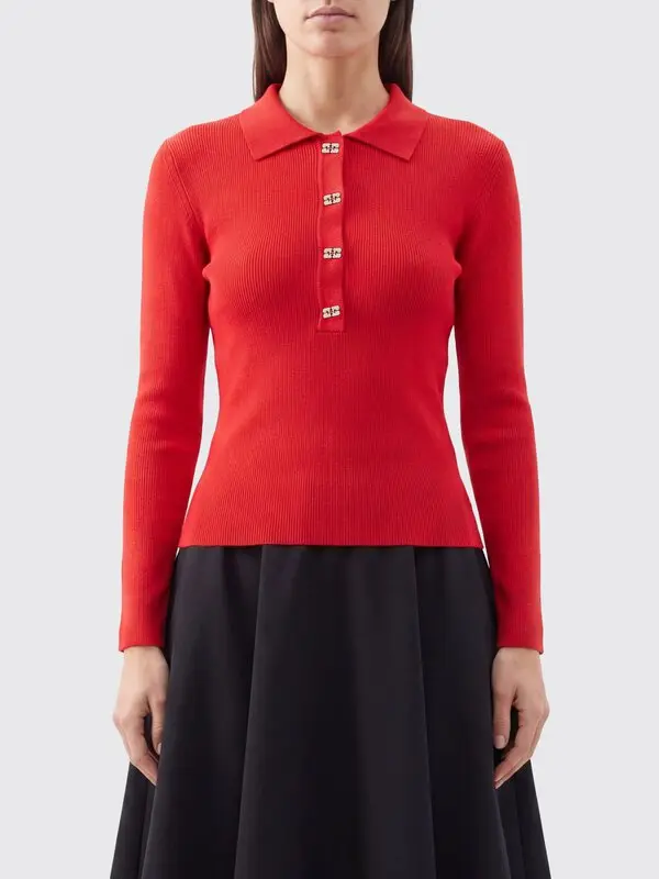 GANNI Butterfly Logo Ribbed-knit Wool Polo