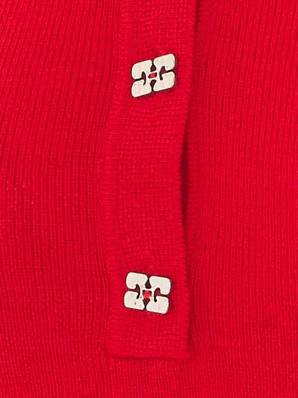 GANNI Butterfly Logo Ribbed-knit Wool Polo