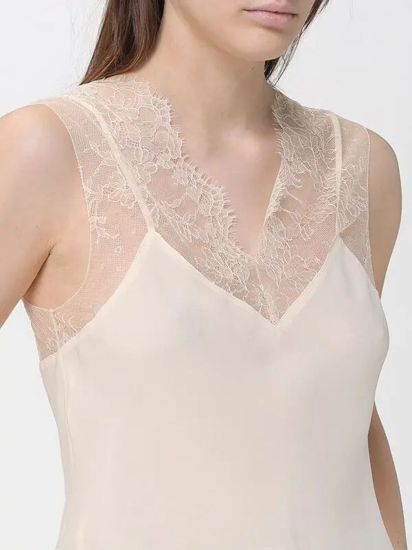 Patrizia Pepe Sleeveless Viscose Top With Lace - Ivory