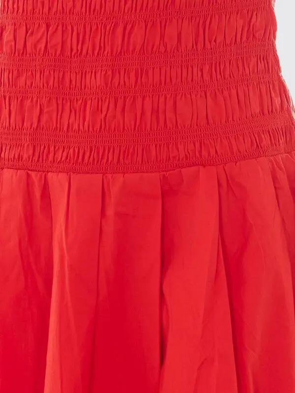GANNI Puff Sleeve Organic Cotton Midi Dress - Red