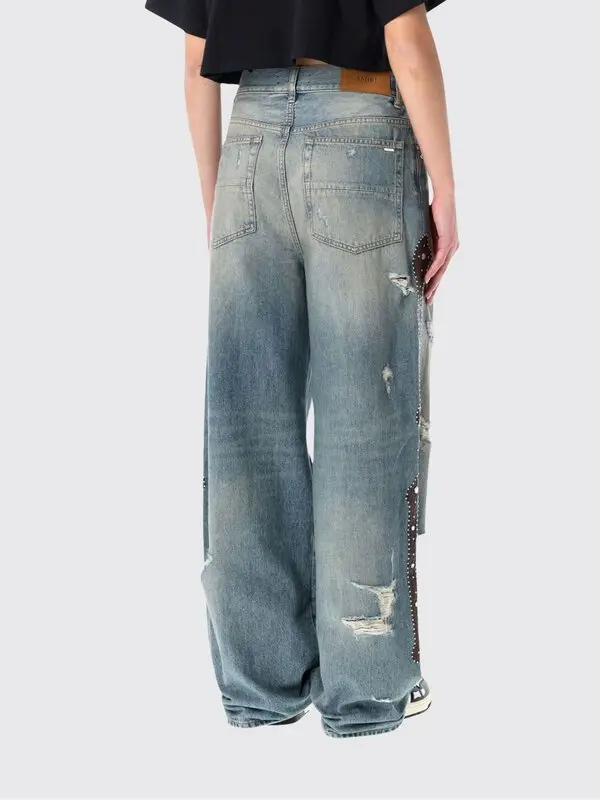 Amiri Embellished Distressed Wide Leg Jeans