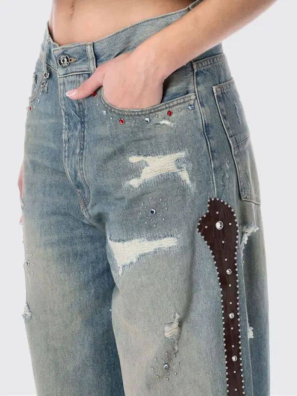 Amiri Embellished Distressed Wide Leg Jeans