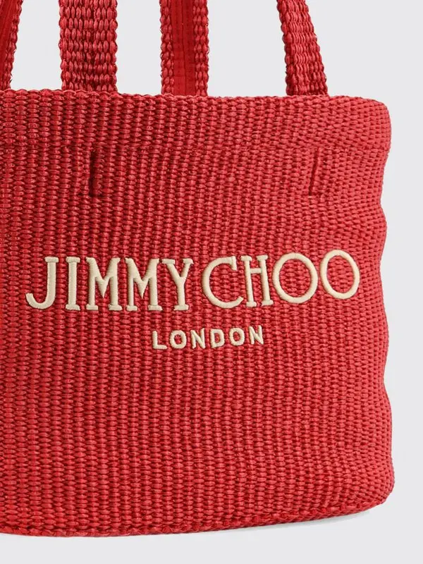 JIMMY CHOO East-west Raffia Beach Tote With Embroidered Logo - Ruby