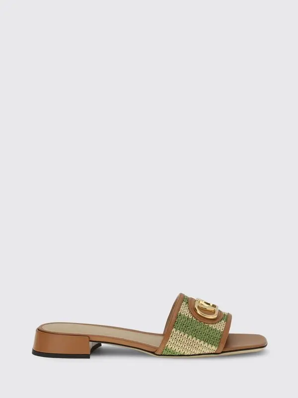 Valentino Garavani Vlogo Signature Striped Raffia And Leather Mules