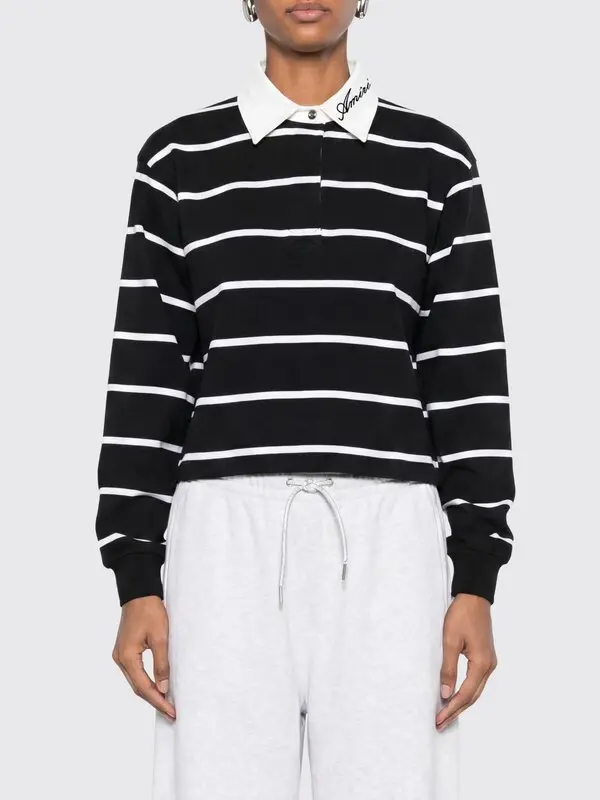 Amiri Striped Long Sleeve Cotton Polo Shirt - Black