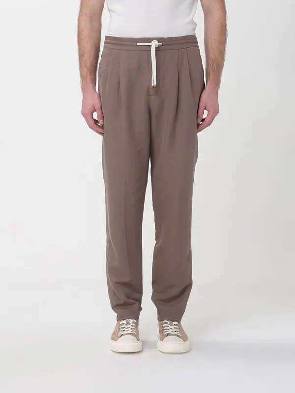 Brunello Cucinelli Linen And Cotton Trousers - Brown