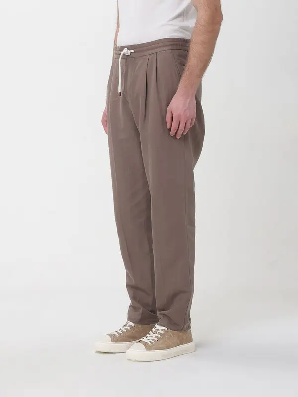 Brunello Cucinelli Linen And Cotton Trousers - Brown