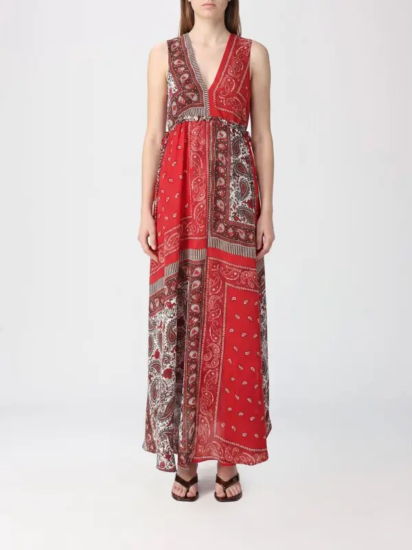 PAROSH P.a.r.o.s.h. Off-the-shoulder Bandana Print Silk Maxi Dress
