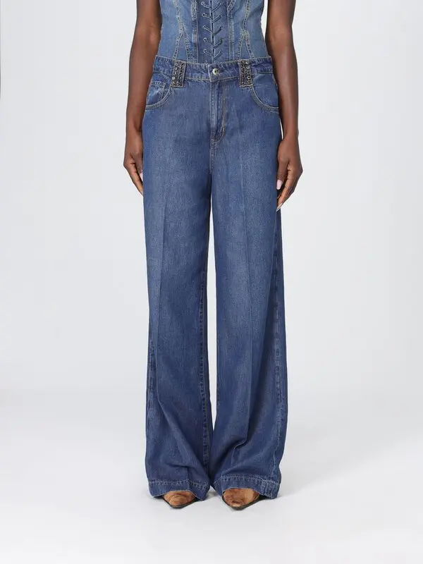 Liu Jo Wide-leg Jeans In With Rhinestones - Denim