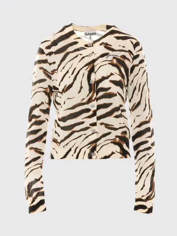 GANNI Zebra-print Organic Cotton Cardigan