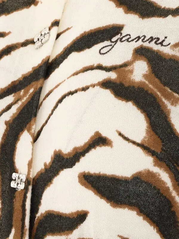 GANNI Zebra-print Organic Cotton Cardigan