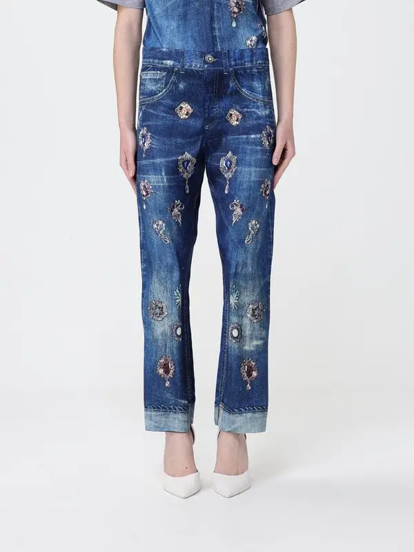 Liu Jo Straight Trousers With Jeans Effect Print