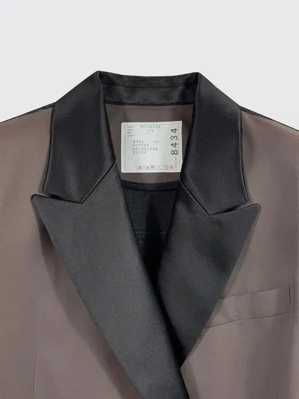 Sacai Double-breasted Wool Blazer With Cotton Inserts