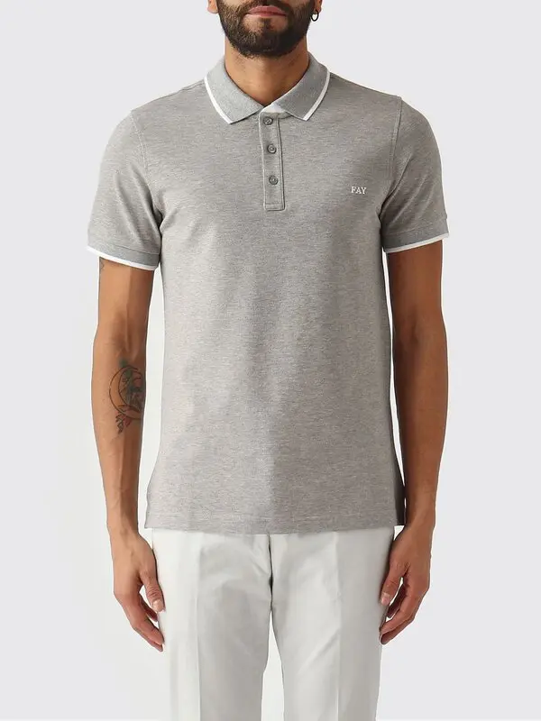 FAY Basic Cotton Polo Shirt - Grey
