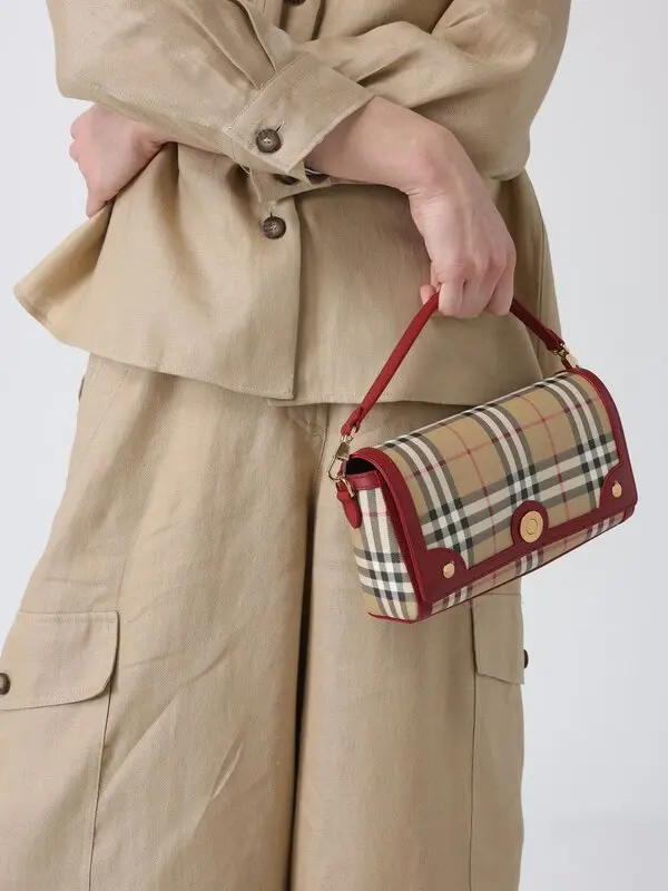 Burberry Note Coated Cotton Bag With Vintage Check Print