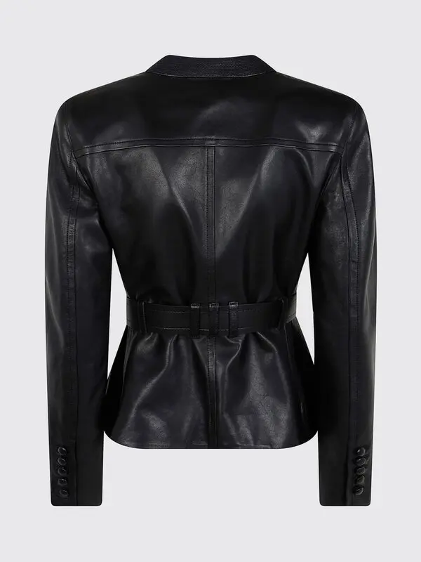 Balmain Cropped Lamb Leather Belted Jacket With Padded Shoulders