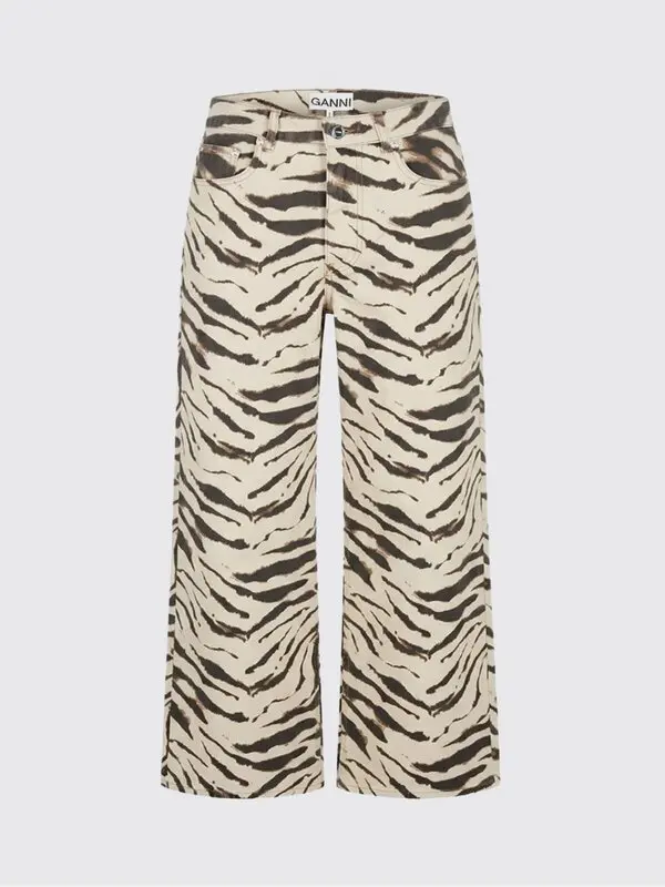 GANNI High-waisted Wide-leg Zebra Print Jeans - White