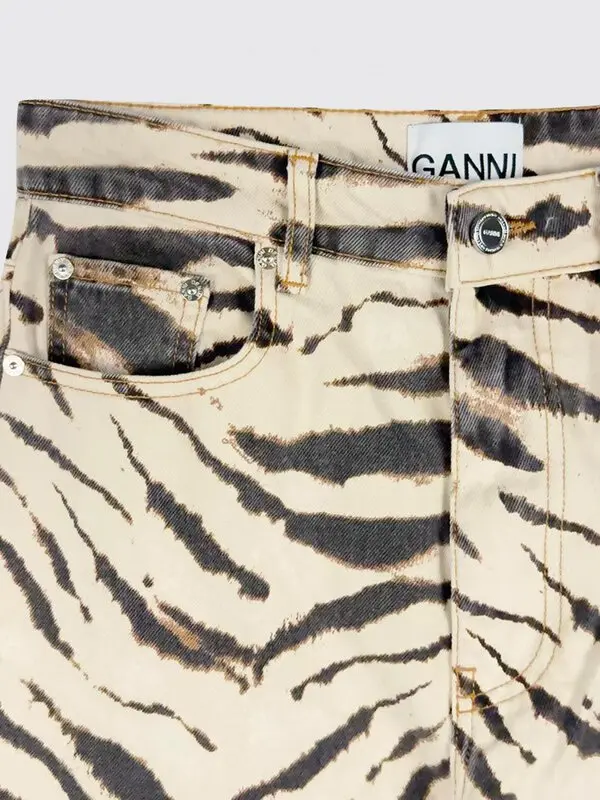 GANNI High-waisted Wide-leg Zebra Print Jeans - White