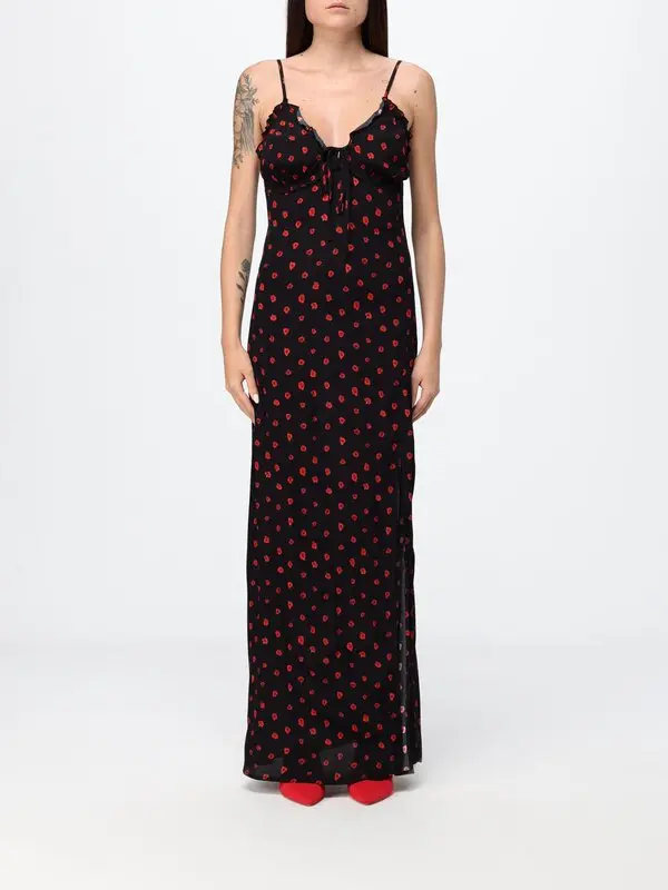 MAR DE MARGARITAS Printed Viscose Long Dress - Black