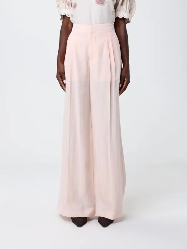 TWINSET Linen Blend Palazzo Trousers - Pink