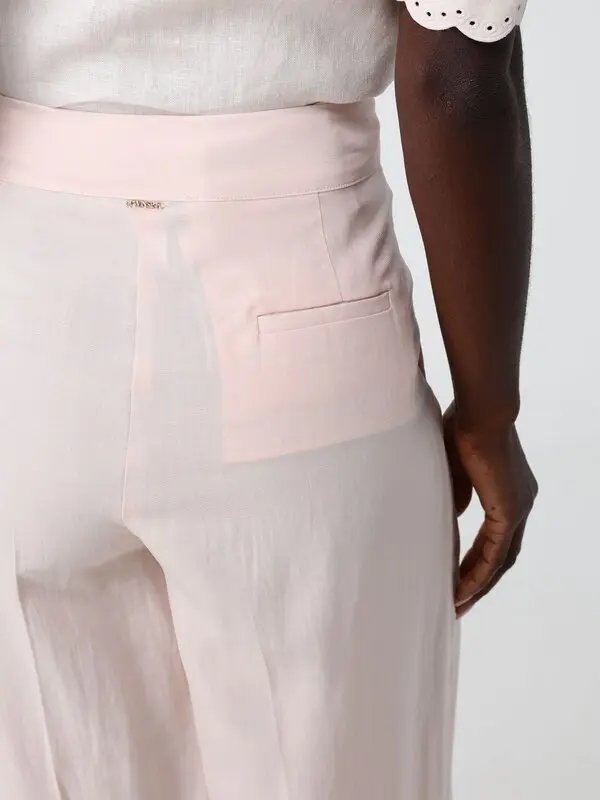TWINSET Linen Blend Palazzo Trousers - Pink