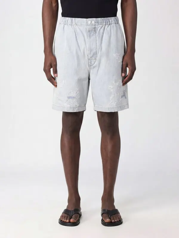 Acne Studios Knee-length Distressed Denim Shorts With Elastic Waist