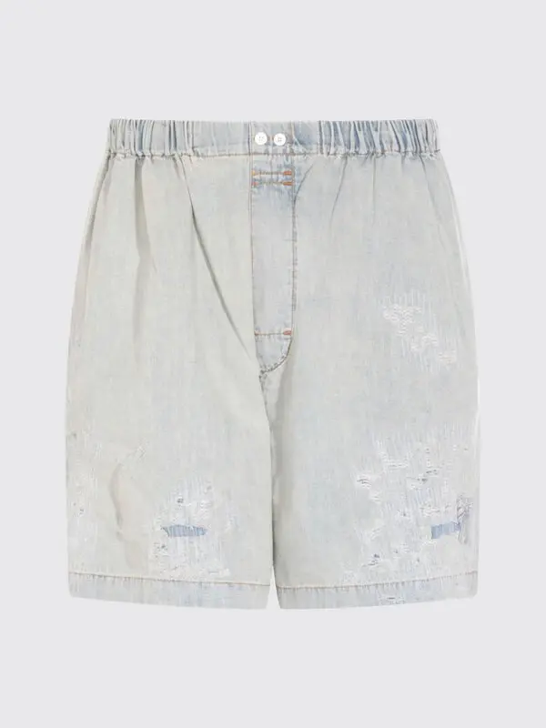 Acne Studios Knee-length Distressed Denim Shorts With Elastic Waist