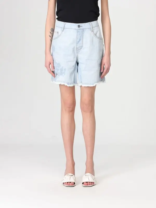 Ermanno Scervino High-waisted Denim Shorts With Embroidered Lace - Blue