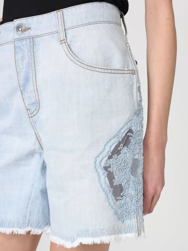 Ermanno Scervino High-waisted Denim Shorts With Embroidered Lace