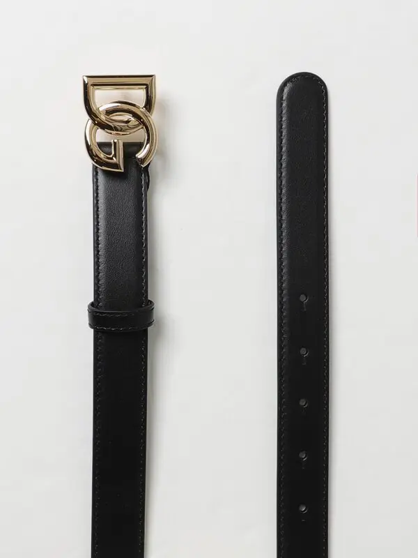 Dolce & Gabbana Leather Belt With Gold Tone Dg Logo