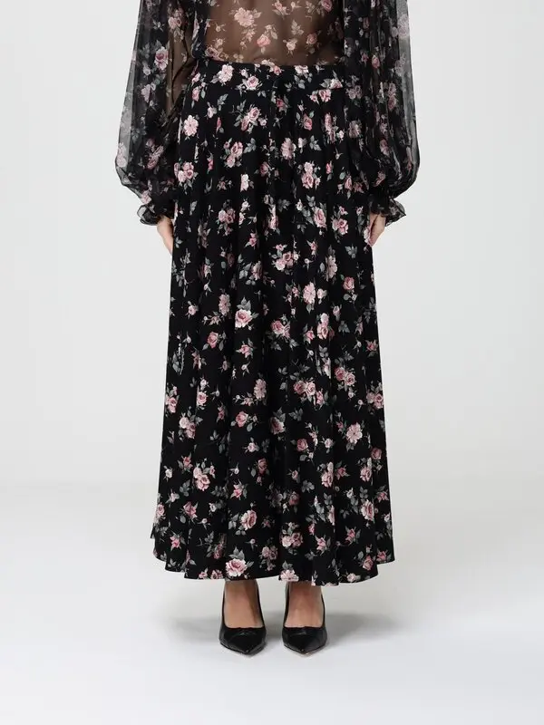 Dolce & Gabbana Floral Print Stretch Silk A-line Maxi Skirt