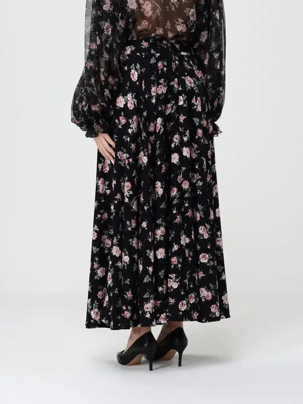 Dolce & Gabbana Floral Print Stretch Silk A-line Maxi Skirt
