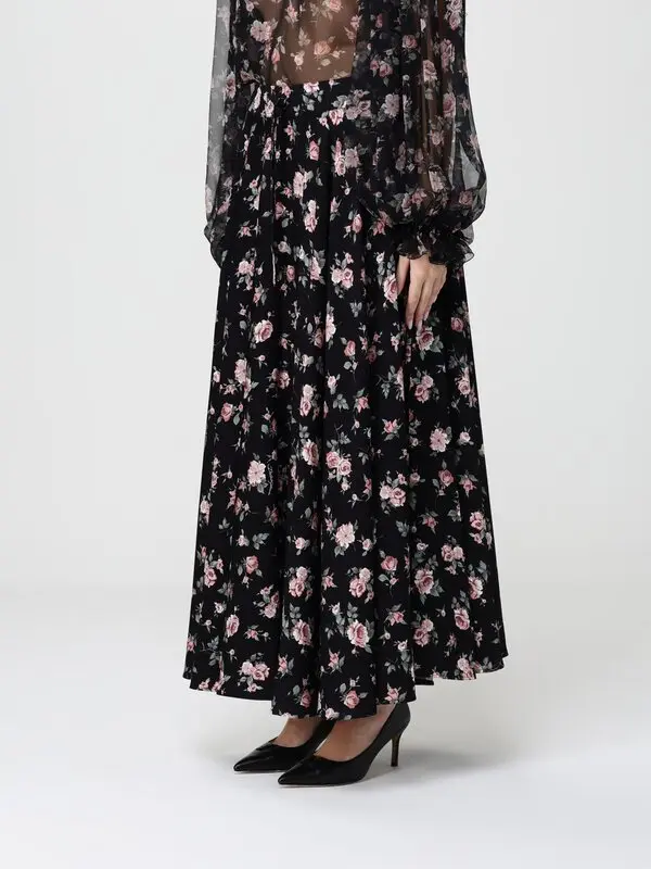 Dolce & Gabbana Floral Print Stretch Silk A-line Maxi Skirt