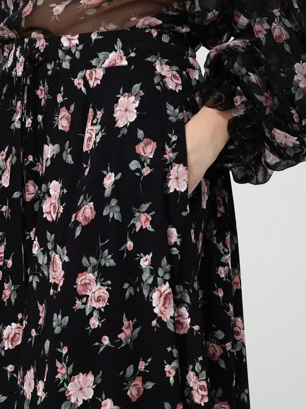 Dolce & Gabbana Floral Print Stretch Silk A-line Maxi Skirt