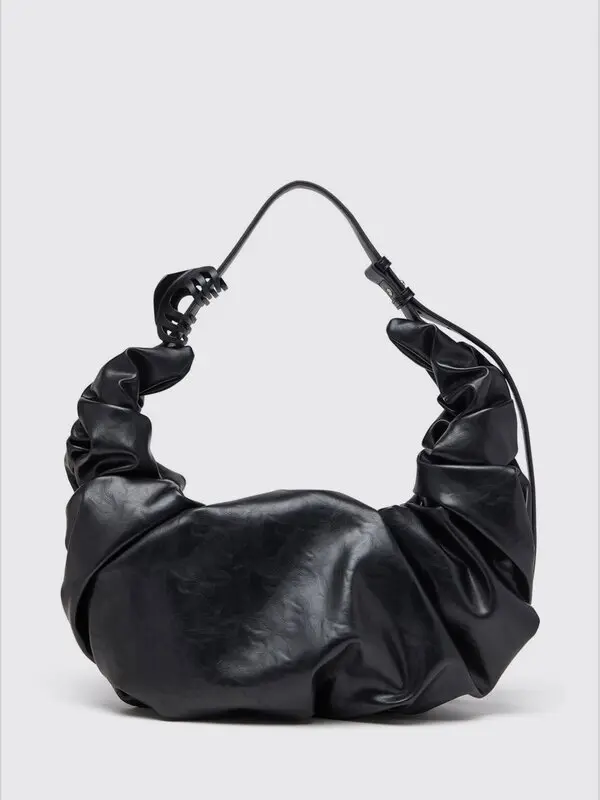 DIESEL® Ruched Leather Shoulder Bag With Brass Hardware