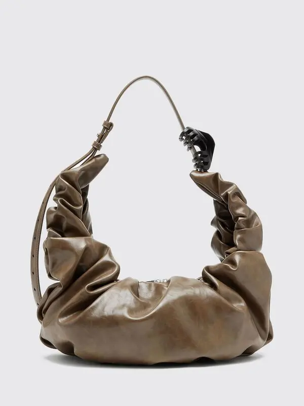 DIESEL® Ruched Leather Shoulder Bag With Brass Hardware - Brown