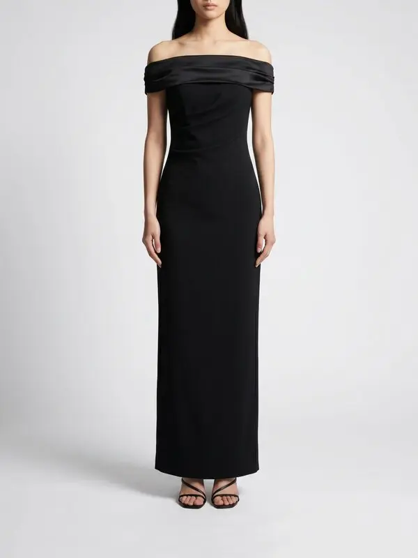 Solace London Adele Off-the-shoulder Draped Satin Evening Gown - Black