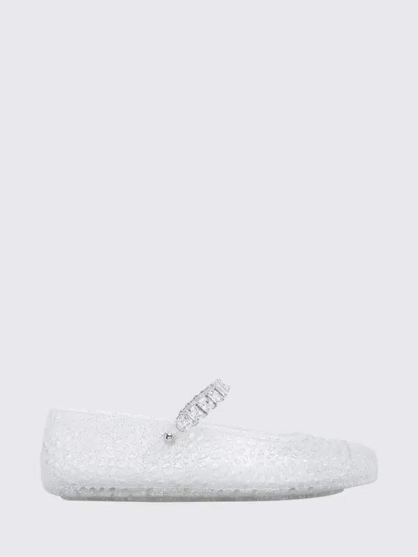 JIMMY CHOO The Jelly Mary Jane Flats In Perforated Pvc With Crystals - White