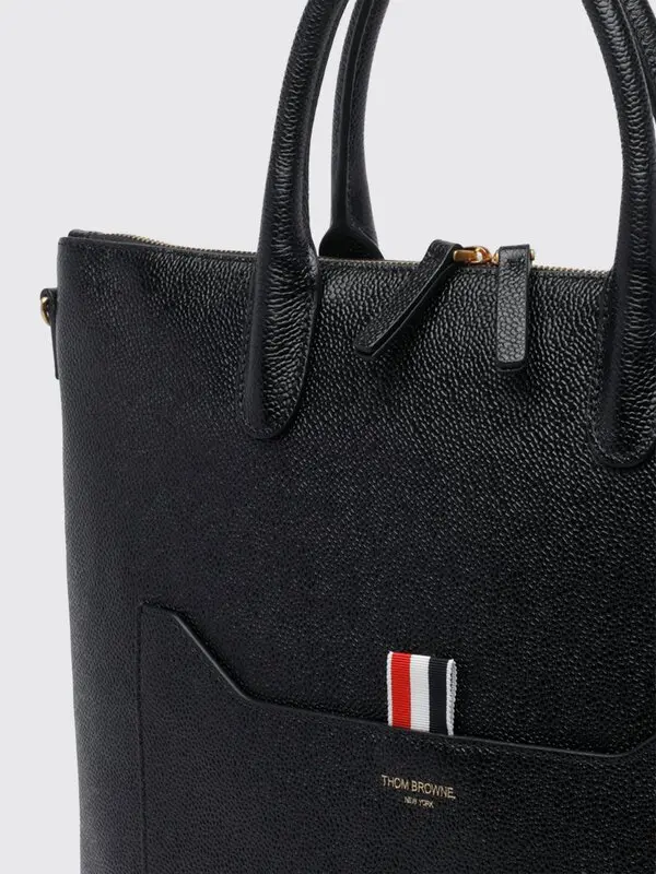 Thom Browne Grained Calfskin Leather Tote Bag With Removable Shoulder Strap