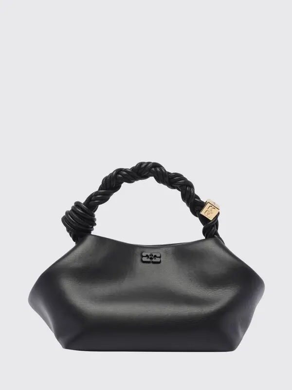 GANNI Bou Handbag In Recycled Leather With Braided Handle And Logo - Black