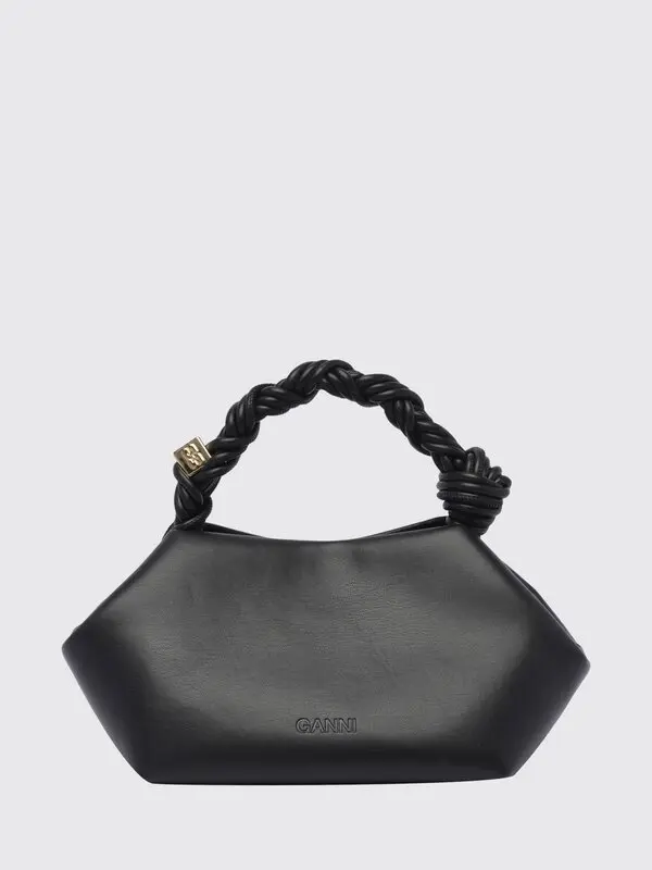 GANNI Bou Handbag In Recycled Leather With Braided Handle And Logo - Black