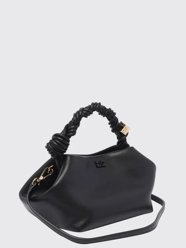 GANNI Bou Handbag In Recycled Leather With Braided Handle And Logo - Black