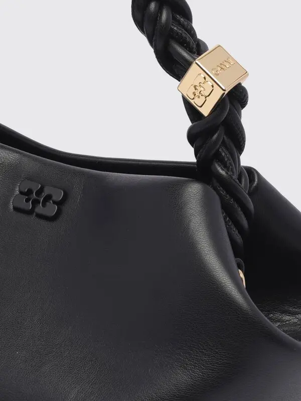 GANNI Bou Handbag In Recycled Leather With Braided Handle And Logo - Black