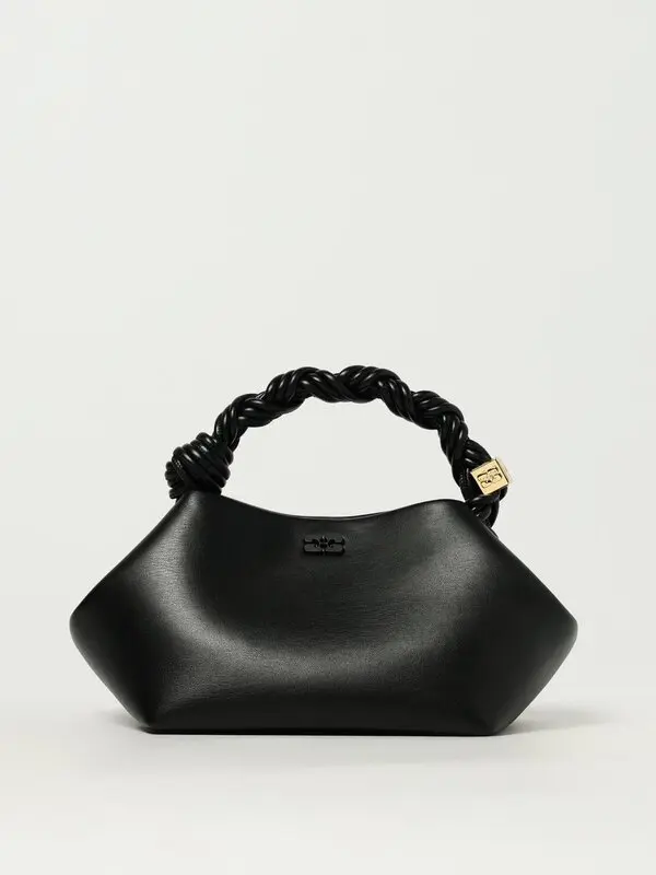 GANNI Bou Handbag In Recycled Leather With Braided Handle And Logo - Black